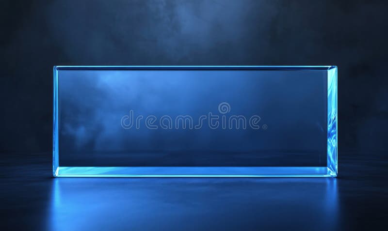 Transparent Rectangular Glass Block with Blue Lighting and Smoky ...