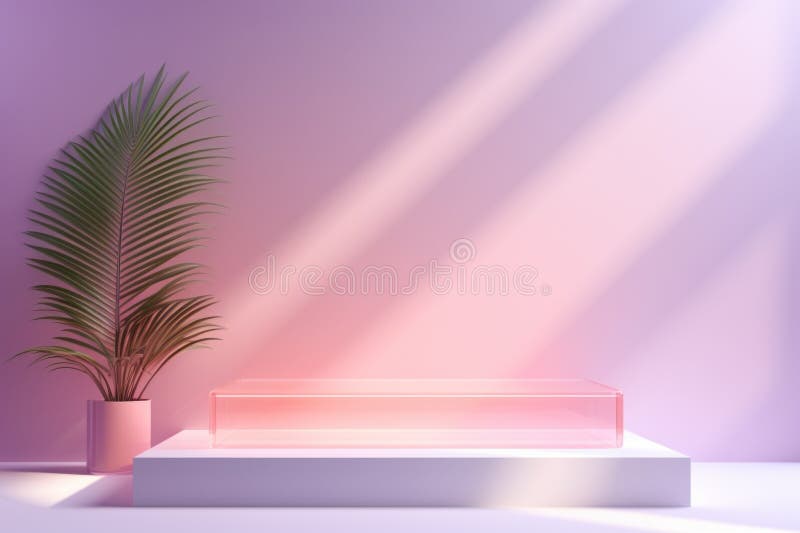Transparent Rectangular Platform with Palm Plant Stock Illustration ...