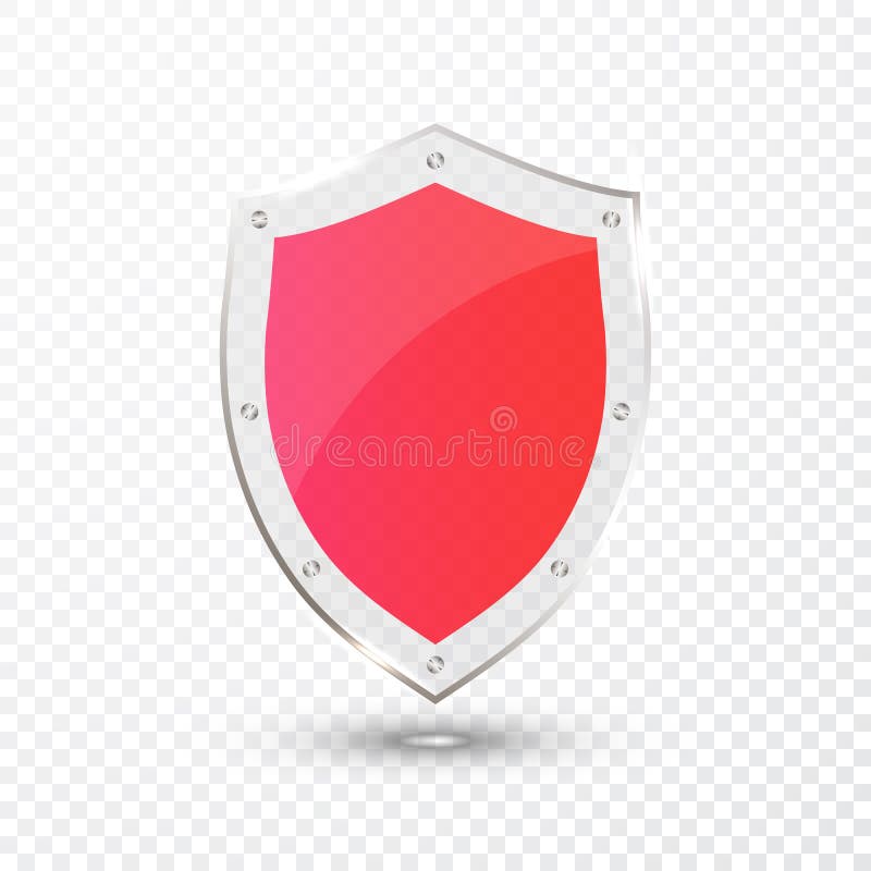 Transparent Red Glass Shield Icon on Transparent Background. Vector ...