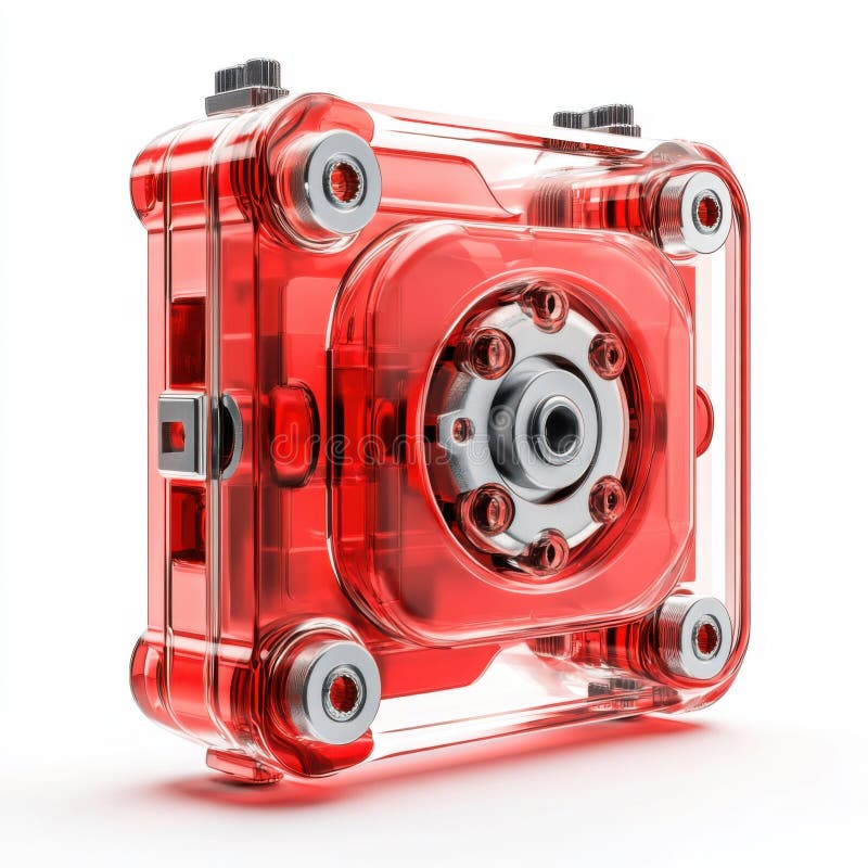Transparent Red Mechanical Device with Metal Components and Circular ...