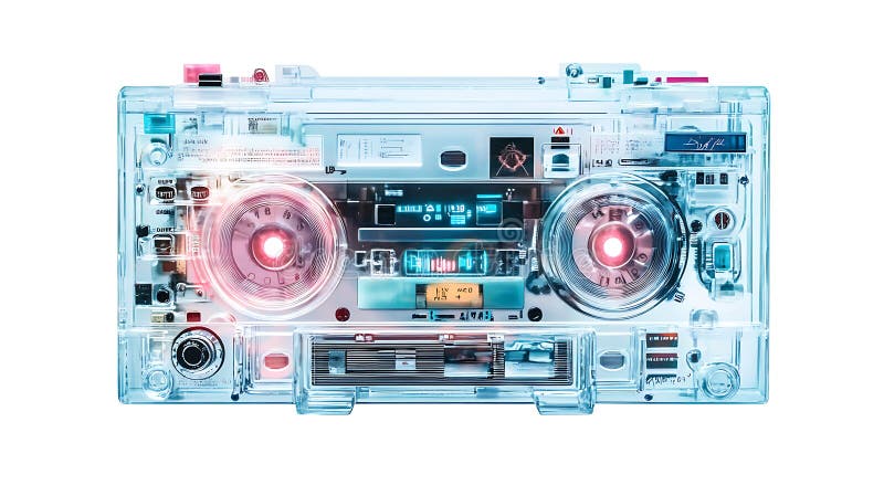 Transparent Retro Cassette Player with Glowing Buttons and Vibrant ...