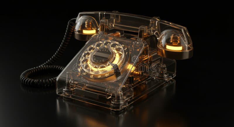 Transparent Retro Telephone with Illuminated Details on Glossy Black ...