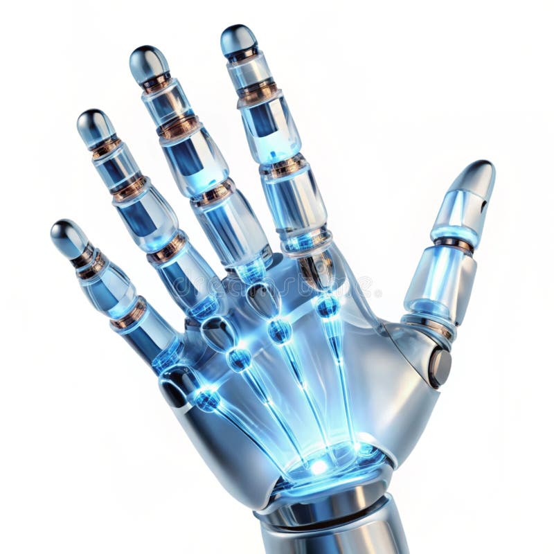 Transparent Robot Hand with Glowing Joints Stock Illustration ...