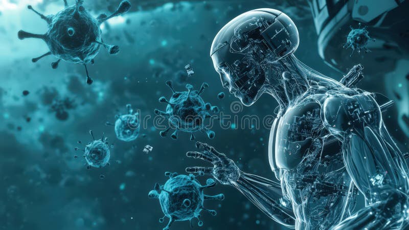 A Transparent Robot Studies Microscopic Viruses Stock Image - Image of ...