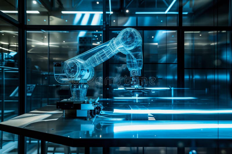 Transparent Robotic Arm in High-Tech Facility. Stock Illustration ...