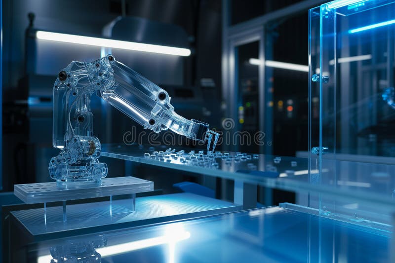 Transparent Robotic Arm in High-Tech Facility. Stock Illustration ...