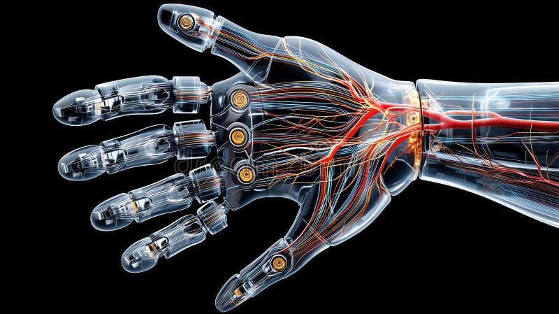 Transparent Robotic Hand with Visible Nerves and Circuits, Ideal for AI ...