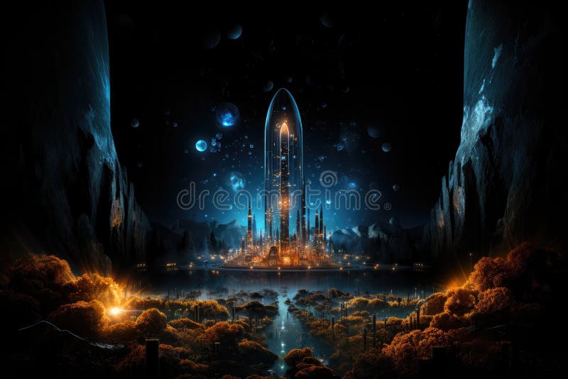 Transparent Rocket and Space Exploration Scene from Transparency of ...