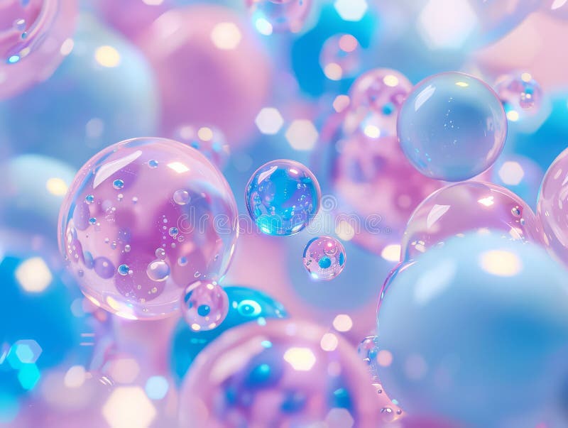 Transparent Round Bubbles with Shiny Texture on Blue Background Stock ...