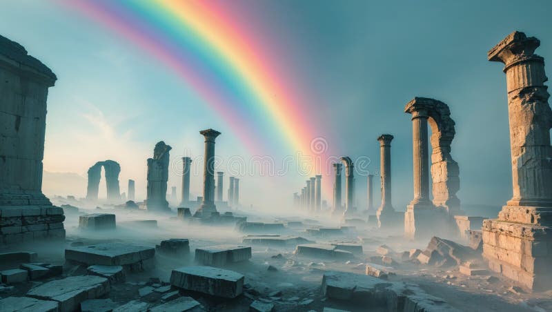 A Transparent Scene Under a Rainbow, Where Shadows Stretch Across ...