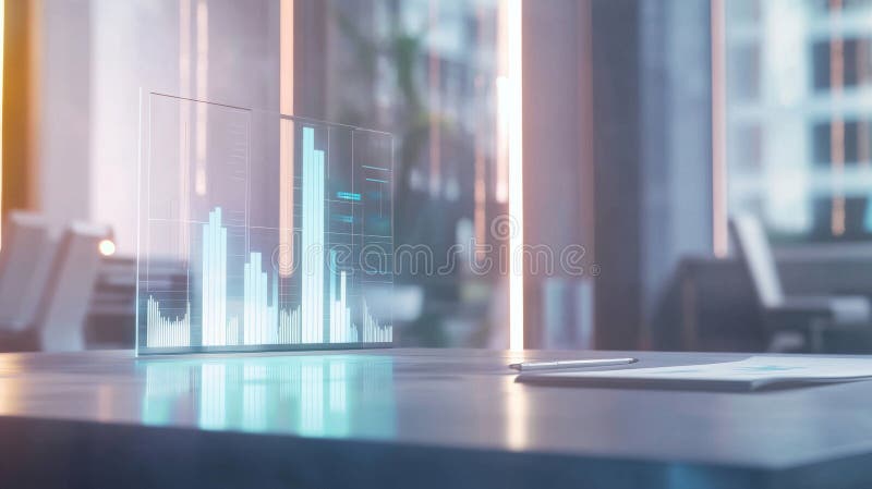 Transparent Screen Displays Growing Bar Charts and Data Visualizations ...