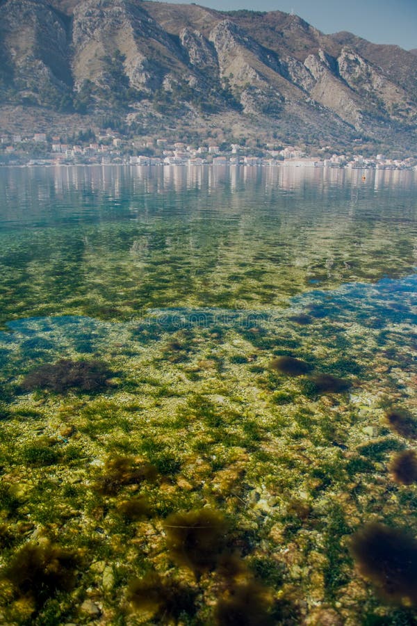Transparent Sea with Mountains in the Background Stock Image - Image of ...