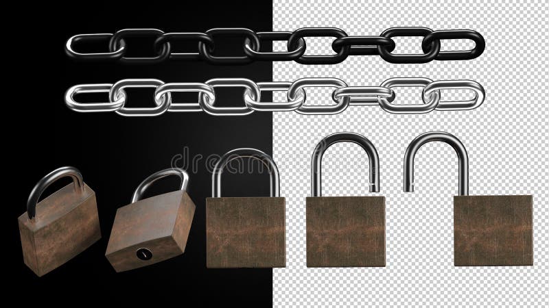 Transparent Set of Padlock and Chain Stock Image - Illustration of safe ...