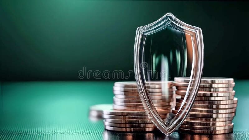 Secure Banking Environment with Shield and Stacks of Coins To Protect ...