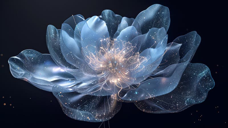 Transparent Shiny Flower on Black Background Stock Illustration ...