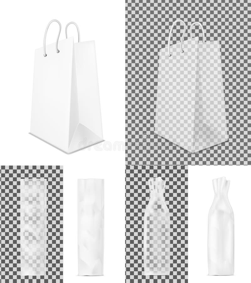 Transparent Shopping Paper Bag. Packaging for Bottle and Bread Stock ...