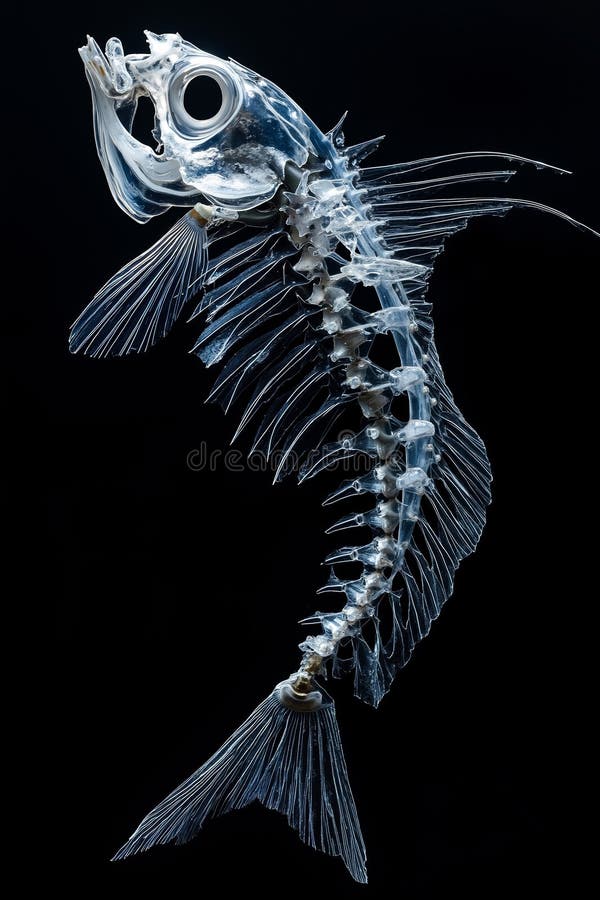 A Fish Skeleton on a Black Background Stock Illustration - Illustration ...
