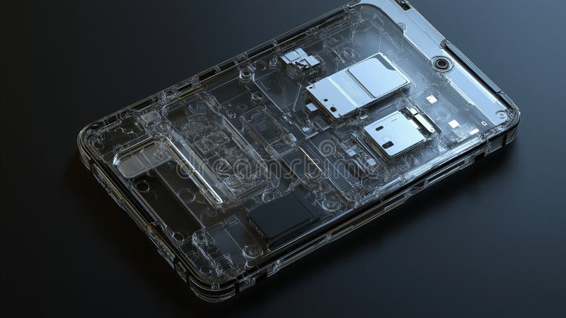 Transparent Smartphone Showcasing Internal Components and Circuitry ...