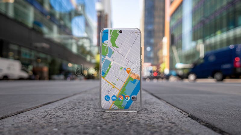 A Transparent Smartphone Screen Displaying a Map, with the Device in ...