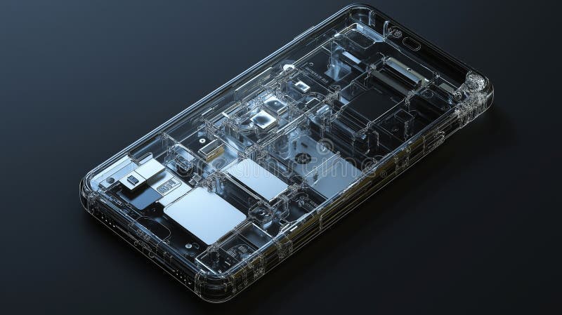 Transparent Smartphone Showcasing Internal Components and Circuitry ...