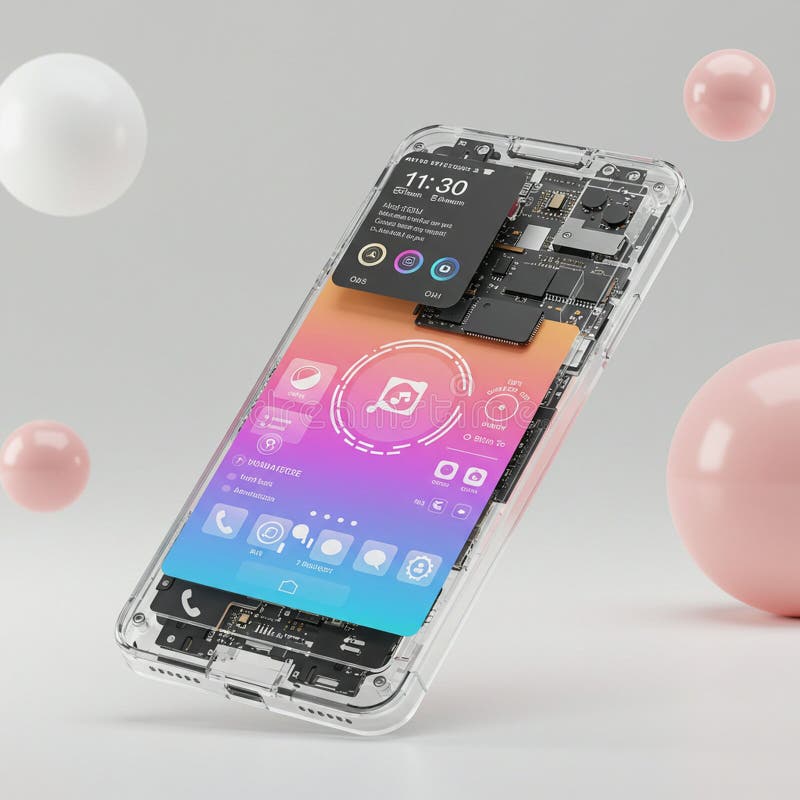 A Transparent Smartphone Showcasing Its Internal Components. the Screen ...