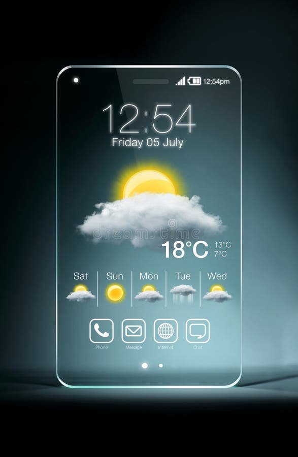 Smartphone with Weather Icon on Light Grey Background. Stock Photo ...