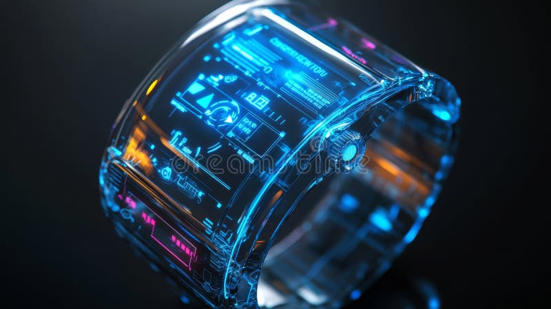 Transparent Smartwatch with Glowing Futuristic Digital Interface Stock ...