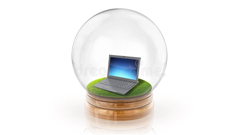 Transparent Sphere Ball with a Laptop Inside. 3D Rendering. Stock ...