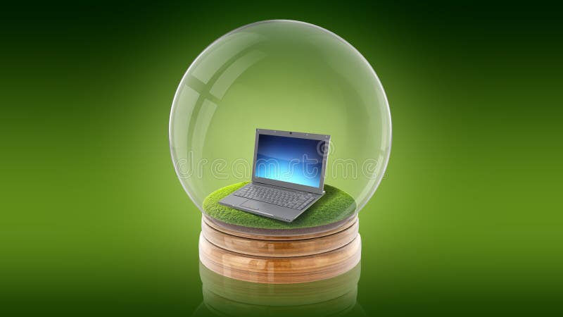 Transparent Sphere Ball with a Laptop Inside. 3D Rendering. Stock ...