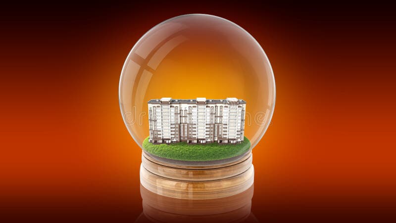Transparent Sphere Ball with Modern Partment House Inside. 3D Rendering ...