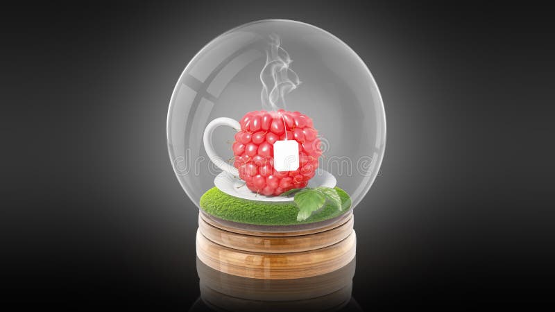 Transparent Sphere Ball with Raspberry Cup of Tea Inside. 3D Rendering ...