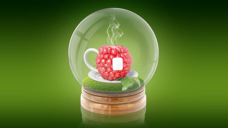 Transparent Sphere Ball With Raspberry Cup Of Tea Inside. 3D Rendering ...