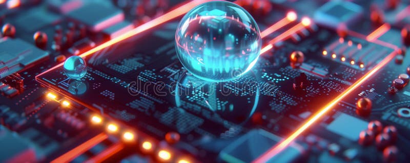 Transparent Sphere on a Circuit Board Showcasing Neural Network and ...