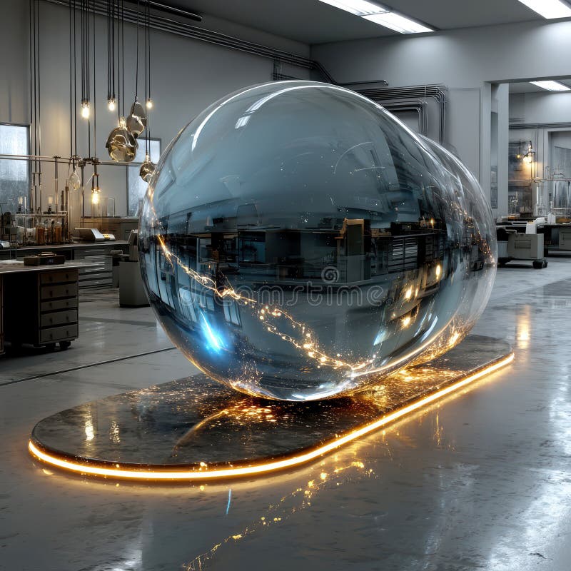 A Transparent Sphere Containing Electronic Devices Glows Blue in a ...