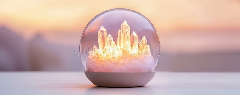 Transparent Sphere Featuring a Crystal Cave Inside Illuminated with a ...