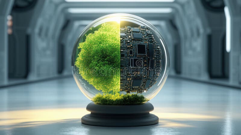 Transparent Sphere with Glowing Halves, One of Plants and One of ...