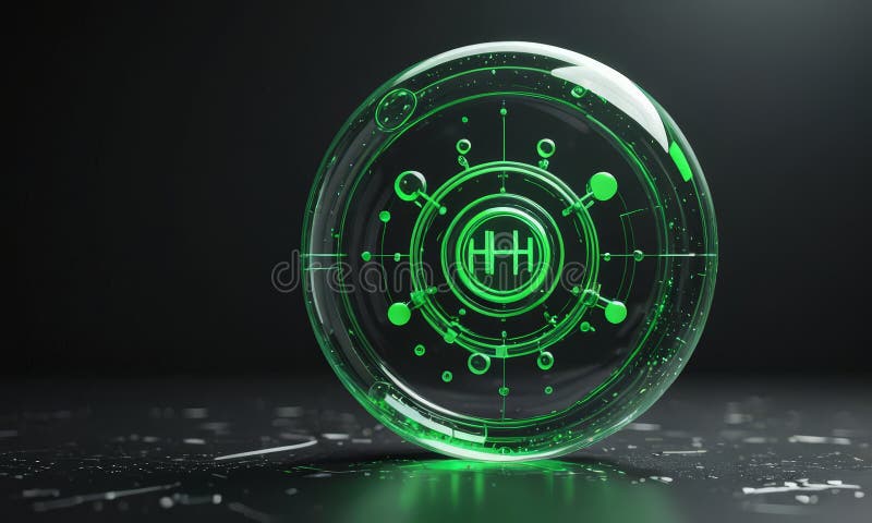 Transparent Sphere with Green and Black Design, Featuring Central "H ...