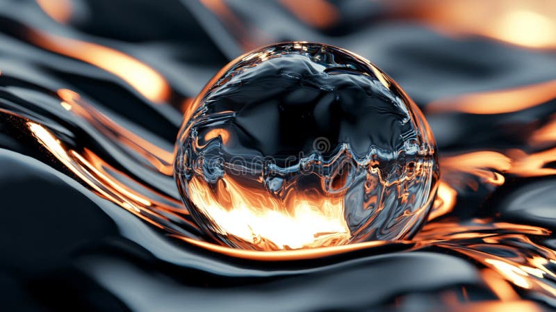 Transparent Sphere Reflecting Golden Light Waves Abstract Background ...