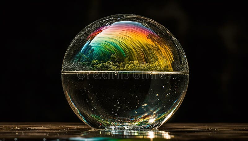Transparent Sphere Reflects Vibrant Colors in a Close Up Abstract ...