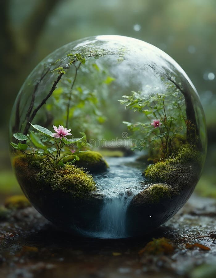 A Transparent Sphere Resting on a Mossy Surface, Containing a Miniature ...