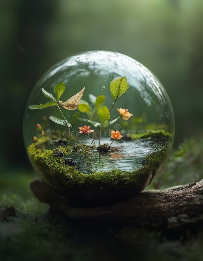 A Transparent Sphere Resting on a Mossy Surface, Containing a Miniature ...
