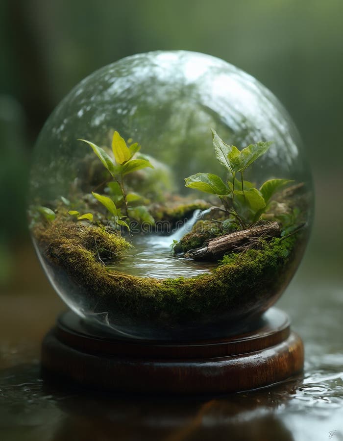 A Transparent Sphere Resting on a Mossy Surface, Containing a Miniature ...