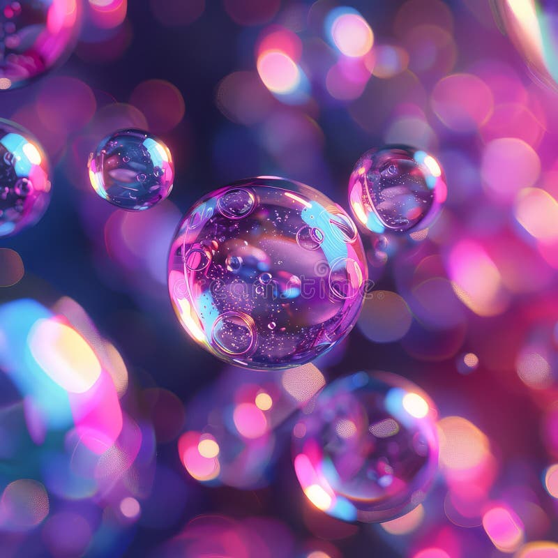 Transparent Spheres Float, Reflecting Light in Various Colors Stock ...