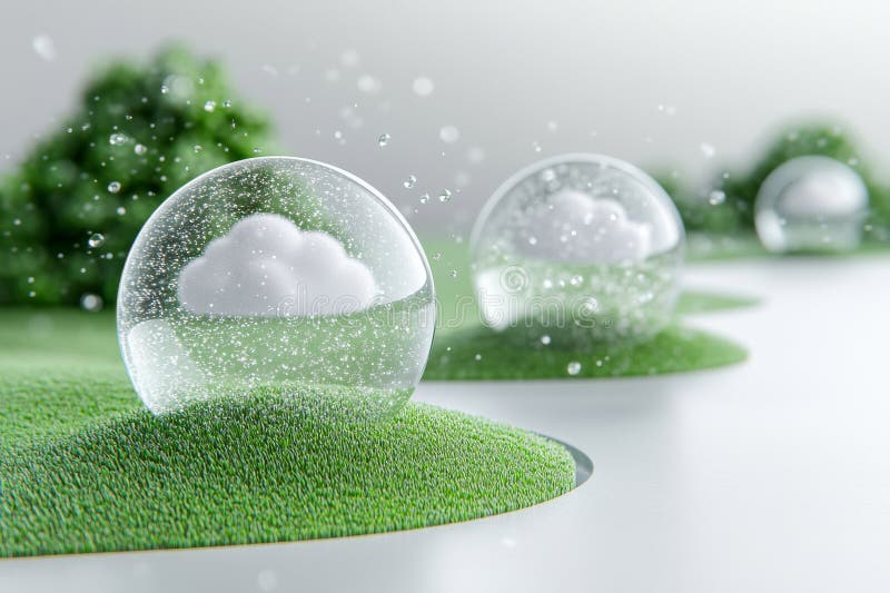 Transparent Spheres on Green Mounds with Miniature Clouds Symbolizing ...
