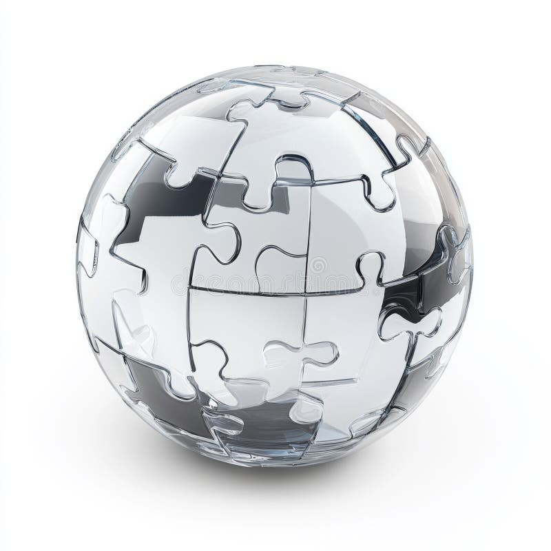 Transparent Spherical Puzzle with Glossy Interlocking Pieces on White ...