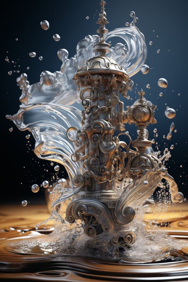 Transparent Splash of Water Around a Surreal Object on a Dark ...