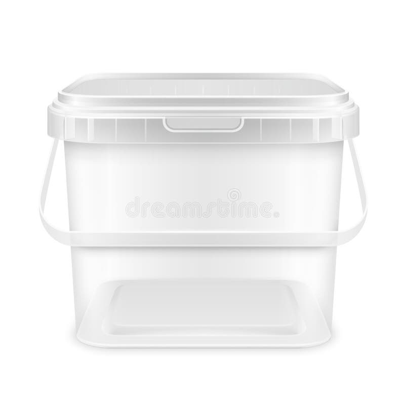 Transparent Square Empty Plastic Bucket with Lowered Handle. Front View ...