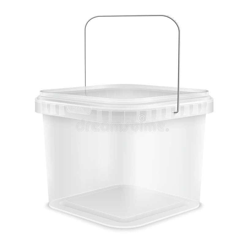 Transparent Square Empty Plastic Bucket with Metallic Handle. Front ...