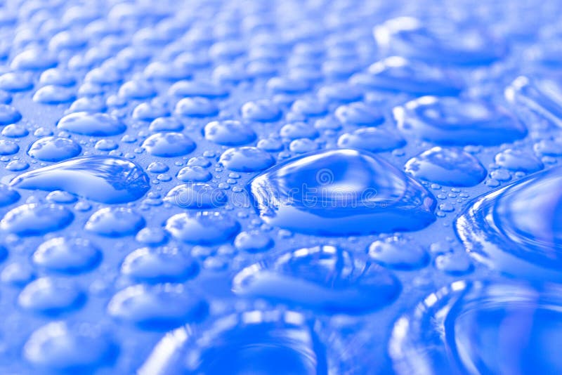 Transparent Still Water Drops on Light Blue Background. Blue Water ...