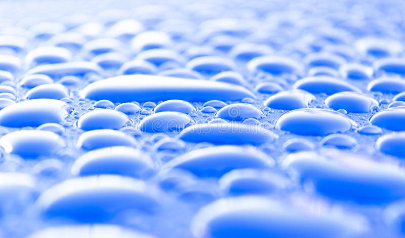 Transparent Still Water Drops on Light Blue Background. Blue Water ...